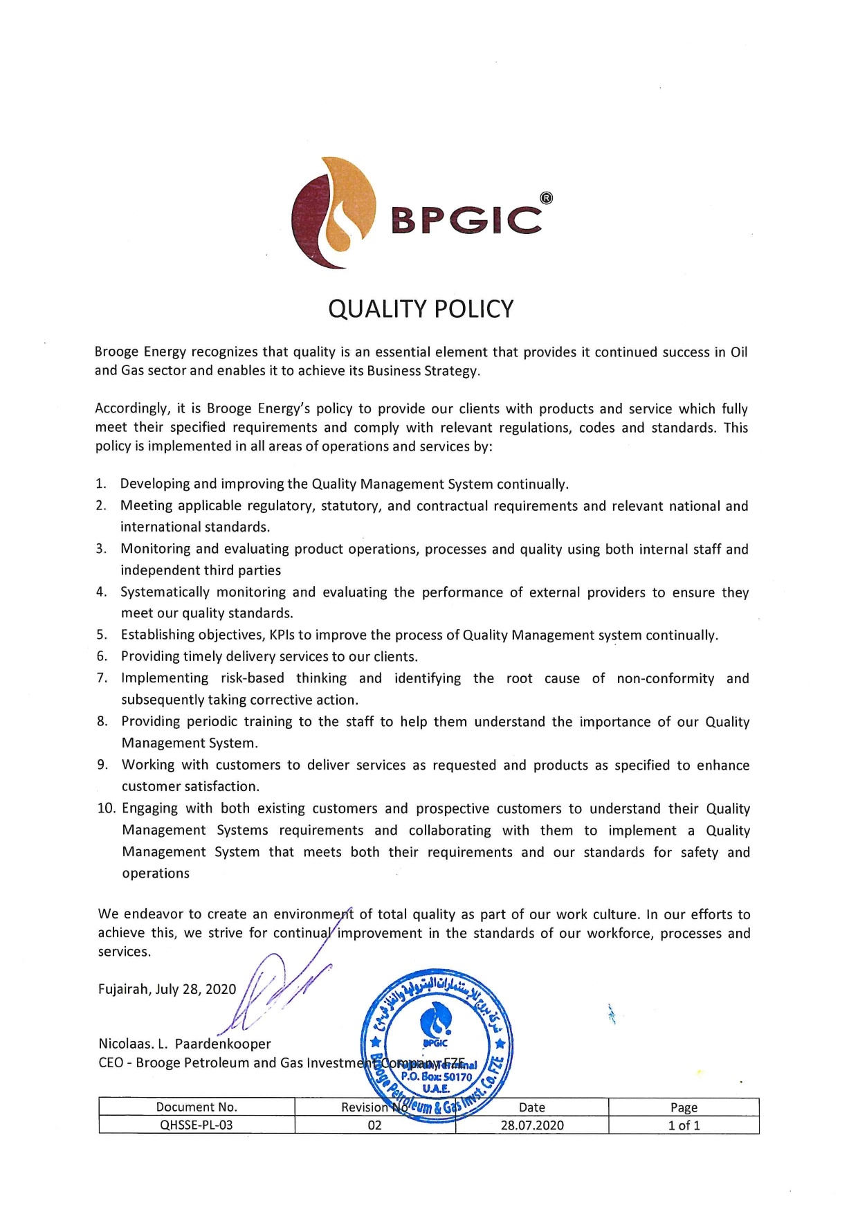 Quality Policy - BPGIC - Leading Independent Oil Storage Comapny